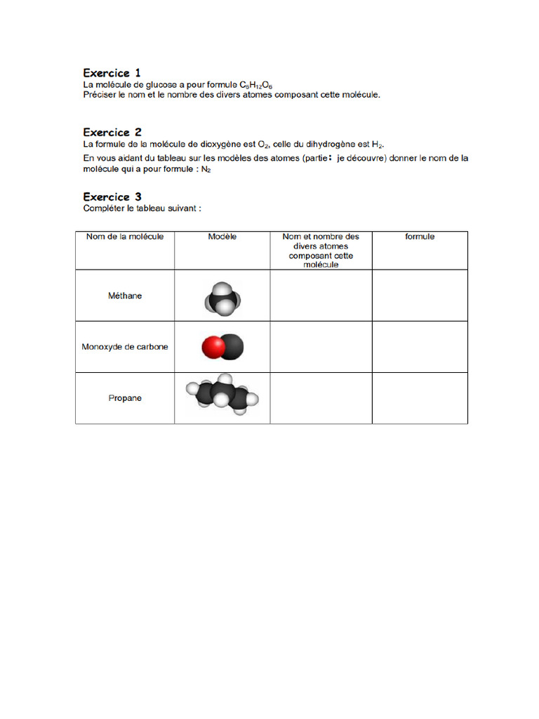 Exercice Atome Et Molécules 2 | PDF