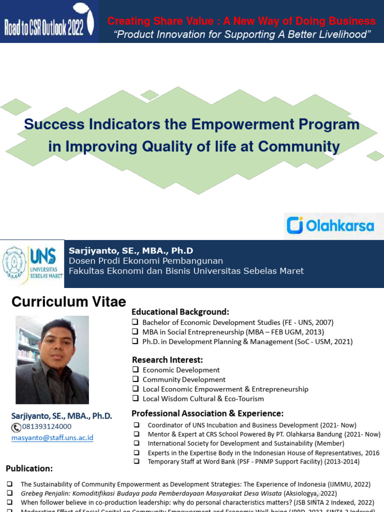 Comdev in Sustainable Livelihood - Sarjiyanto - Olahkarsa 2022 | PDF | Corporate Social ...