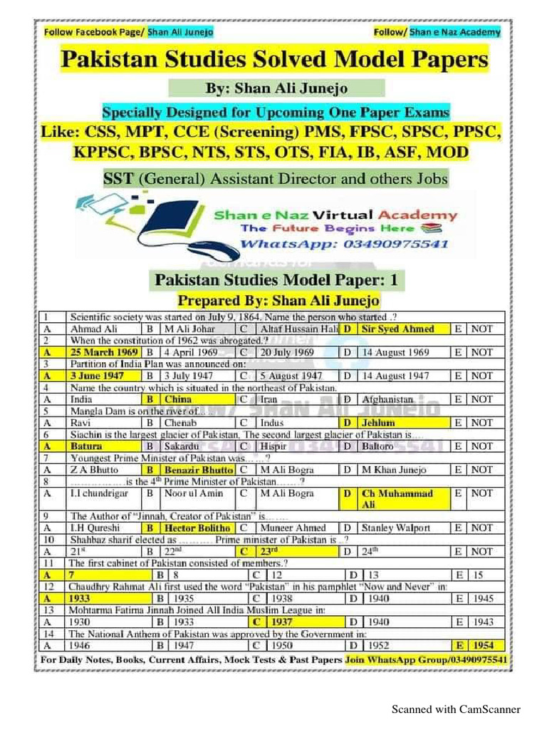 Pakistan Studies MCQs | PDF