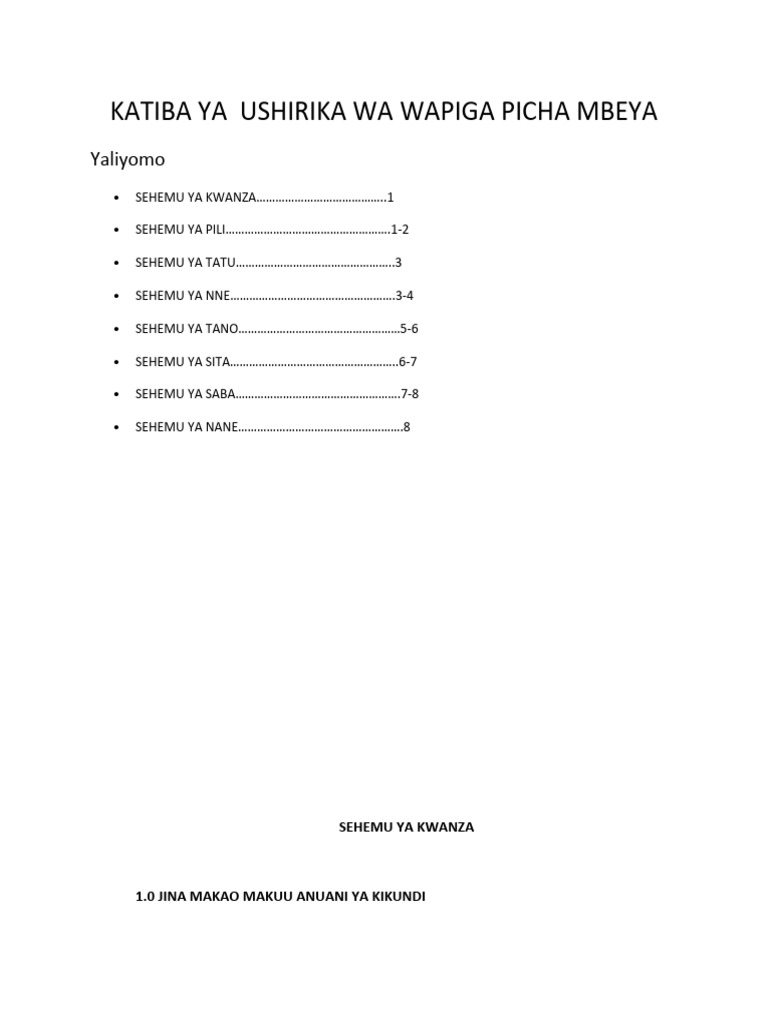 Katiba Ya Umoja Wa Wapiga Picha Mbeya | PDF