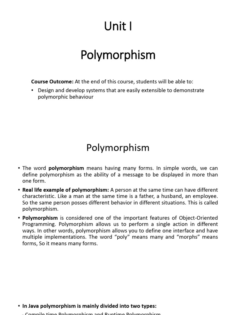 Unit I - Polymorphism | Download Free PDF | Class (Computer Programming) | Method (Computer ...