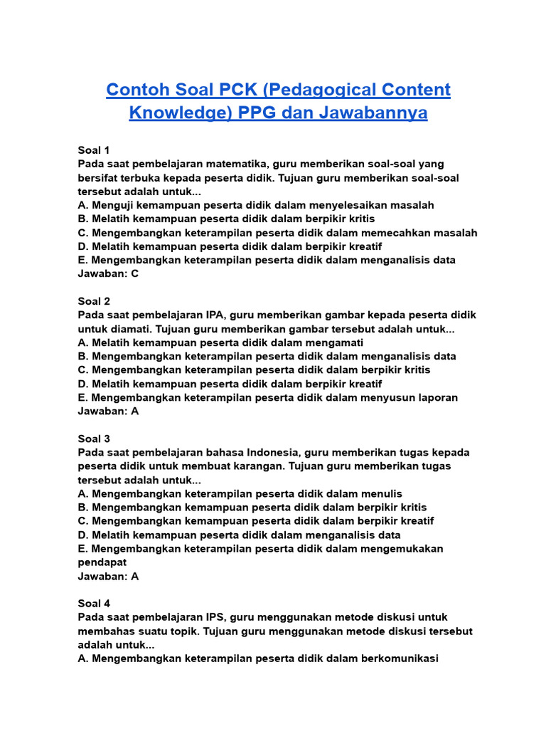 L PCK (Pedagogical Content Knowledge) PPG Dan Jawabannya | PDF
