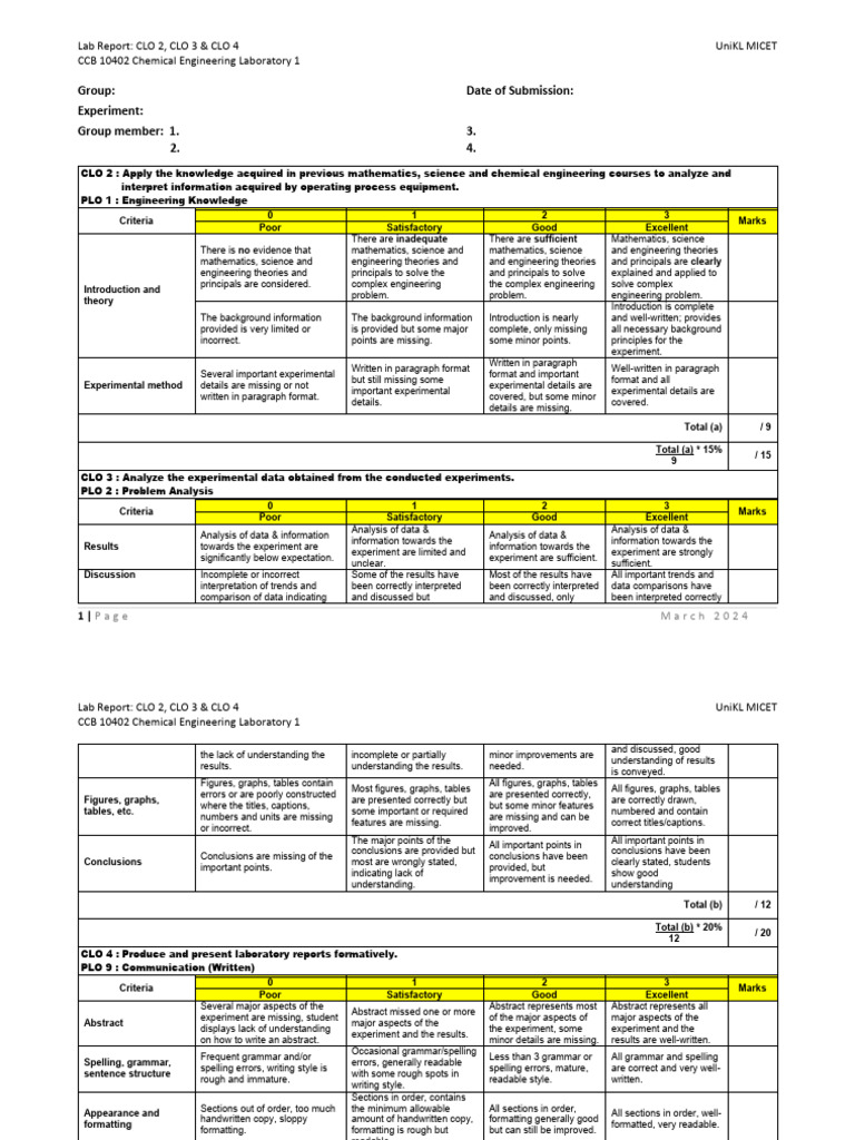 Rubric - Lab Report | PDF | Engineering | Science
