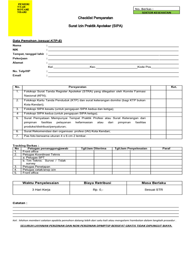 Formulir SIPA APOTEKER | PDF | Hukum