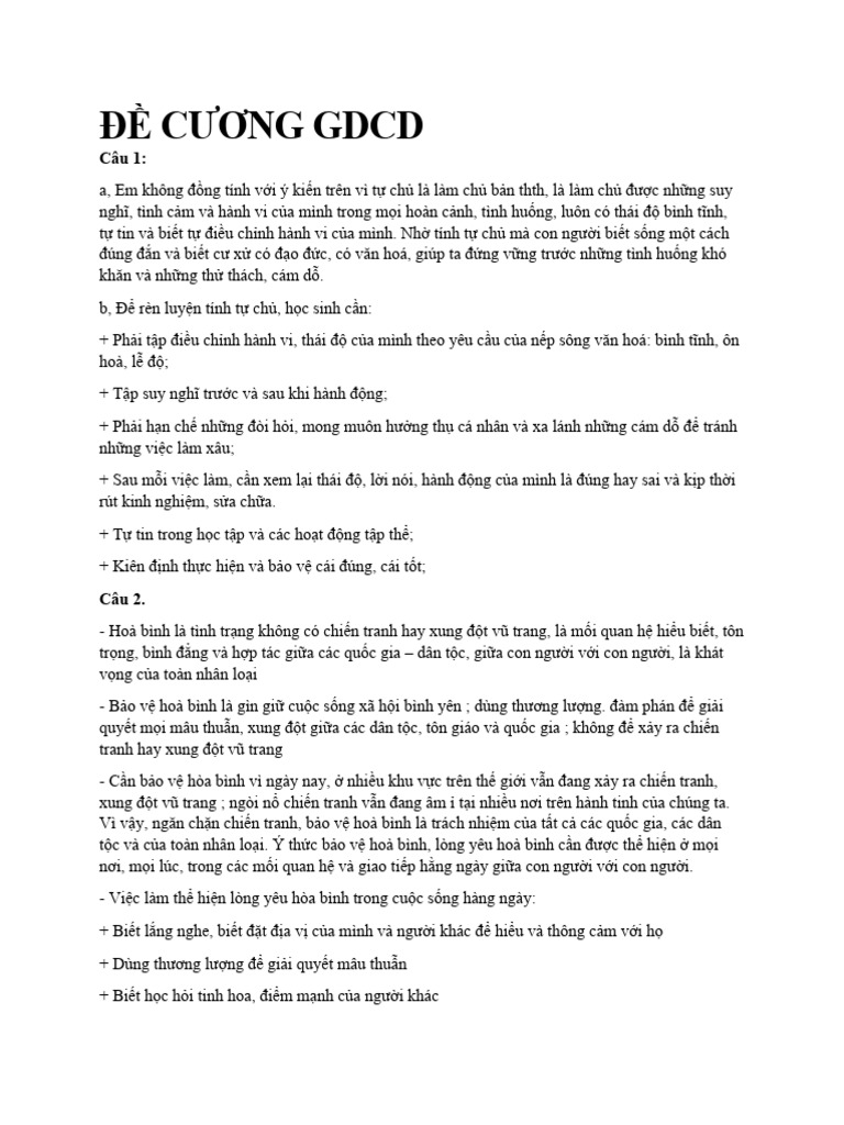 ĐỀ CƯƠNG GDCD | PDF