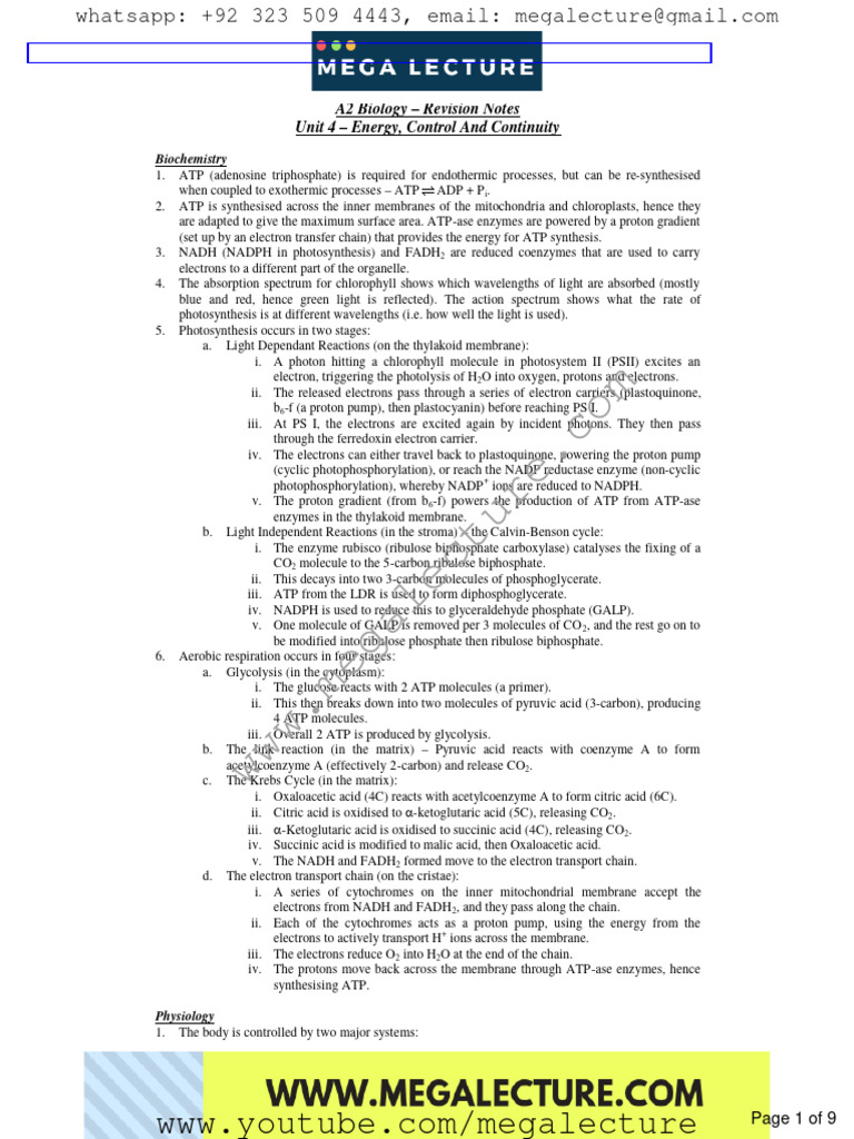 Unit 4 Energy Control and Continuity A2 | Download Free PDF | Meiosis ...