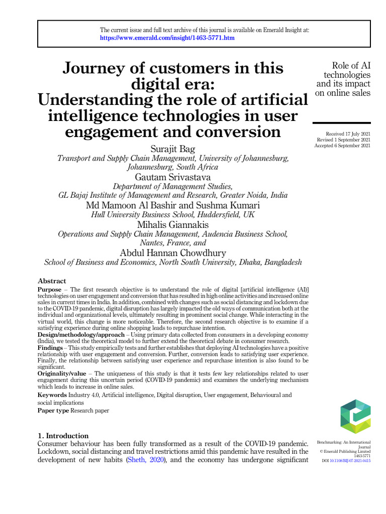 Journey of Customers in This Digital Era: Understanding The Role of Artificial Intelligence ...