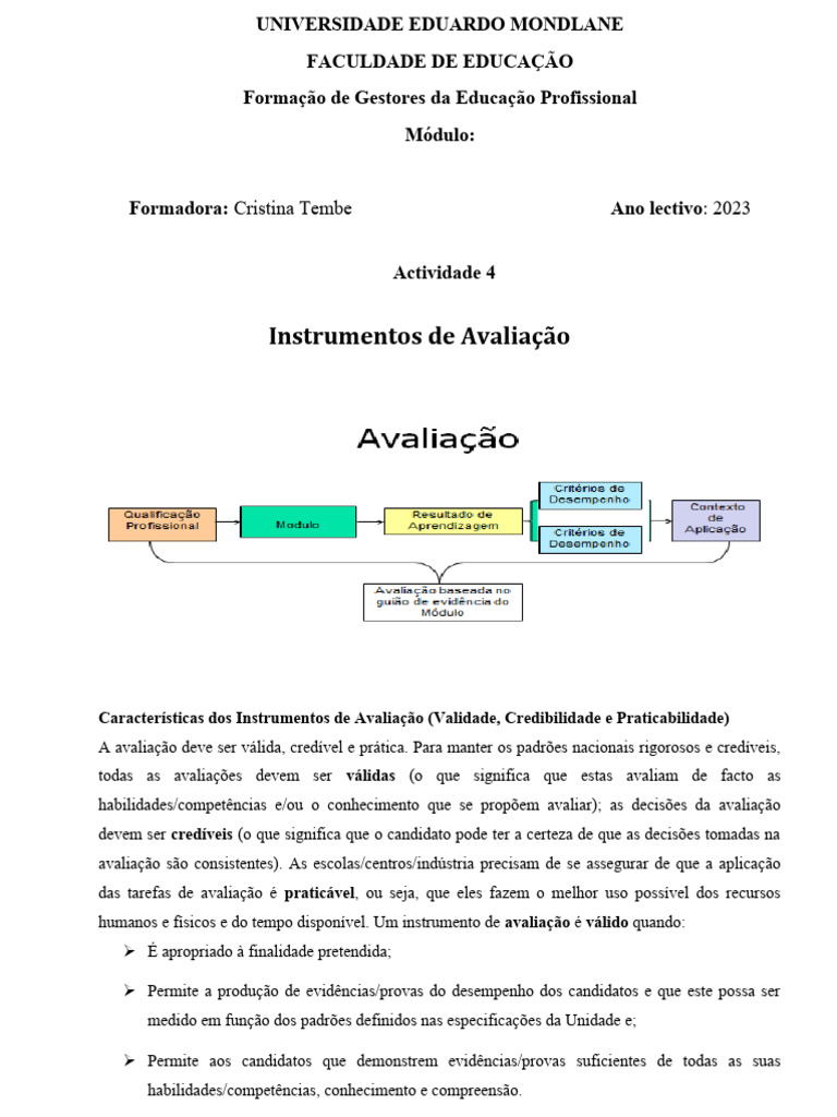 1 Instrumentos de Avaliacao CERTIFICADO A | PDF | Tempo ...