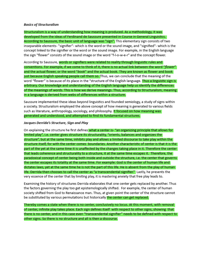 Basics Of Structuralism 1 Pdf Liberal Arts Education Semiotics