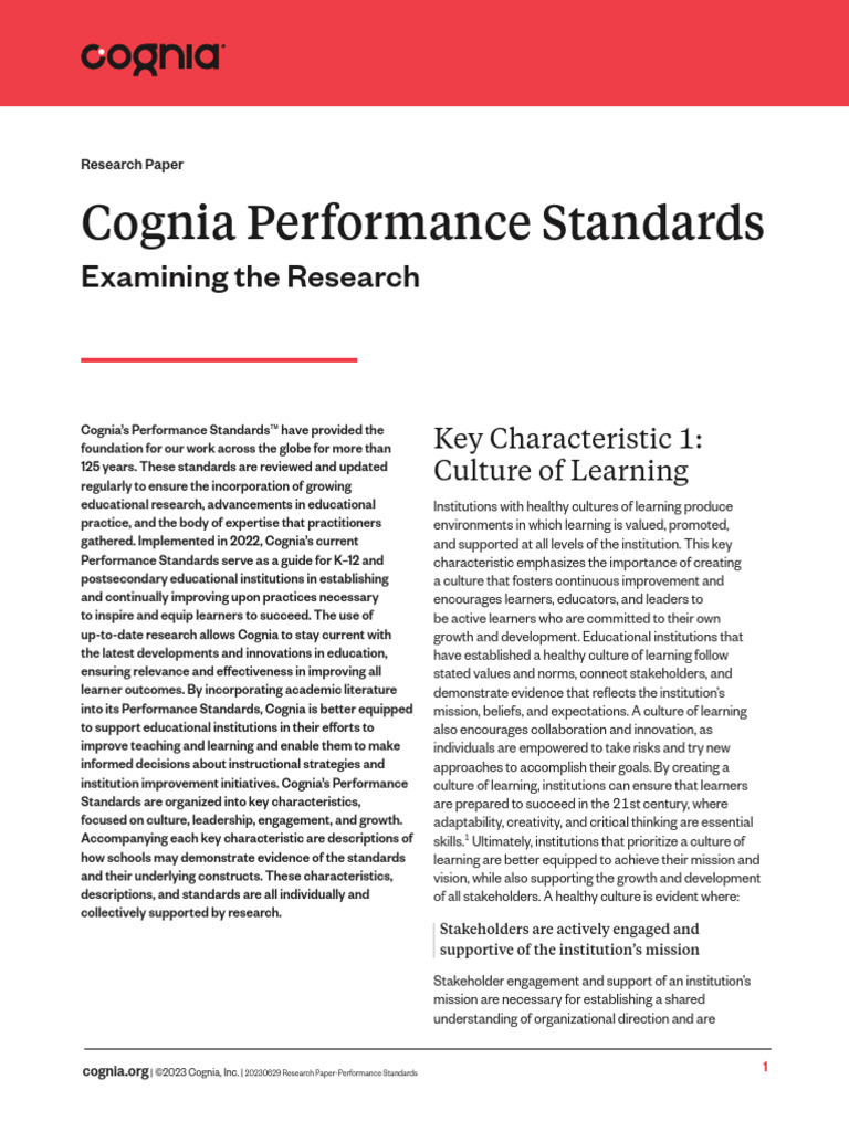 Research Paper Cognia Performance Standards | PDF | Learning | Leadership