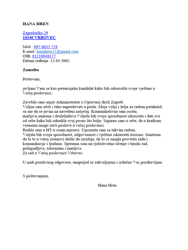 Hana Hren Zamolba Tedi | PDF