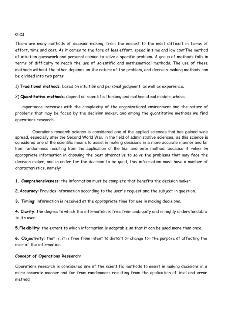 Chapter 1 OR | PDF | Decision Making | Operations Research