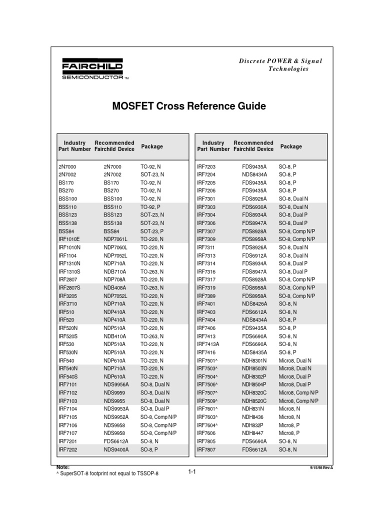 Mosfet Cross Reference Guide Fairchild | PDF | Solid State Engineering ...