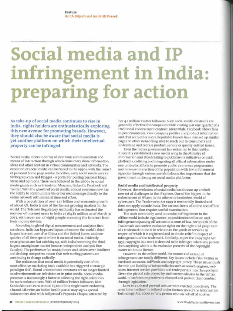 Social Media Ip Infringement World Trademark Review | PDF
