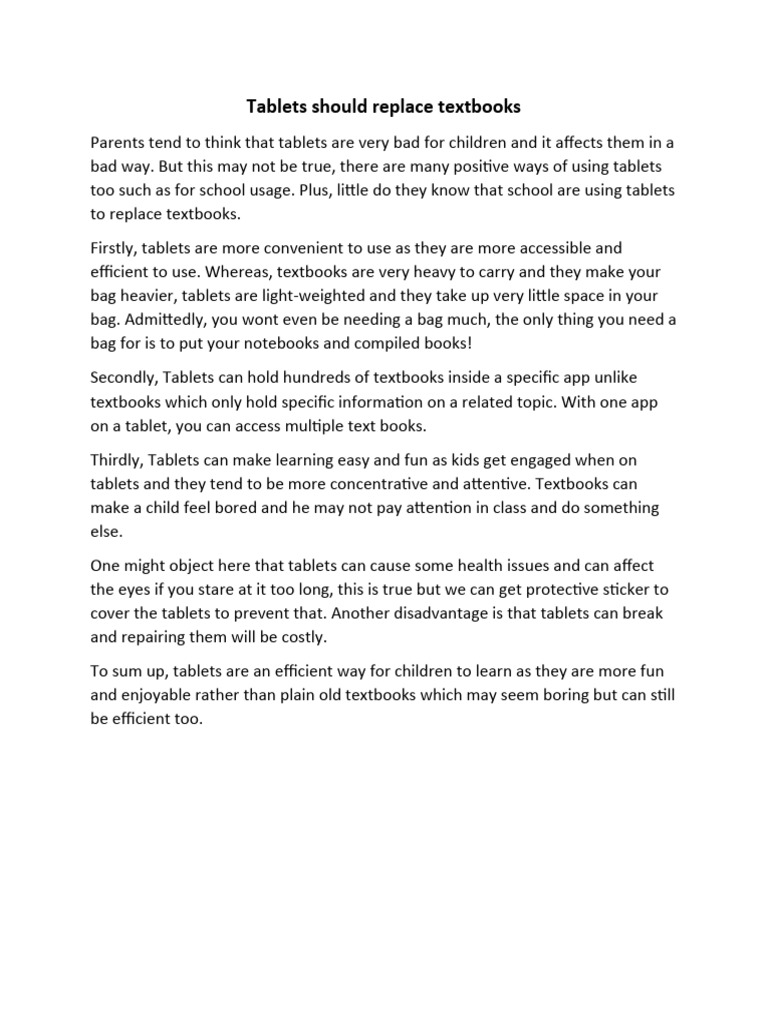 Tablets Should Replace Textbooks | PDF | Wellness
