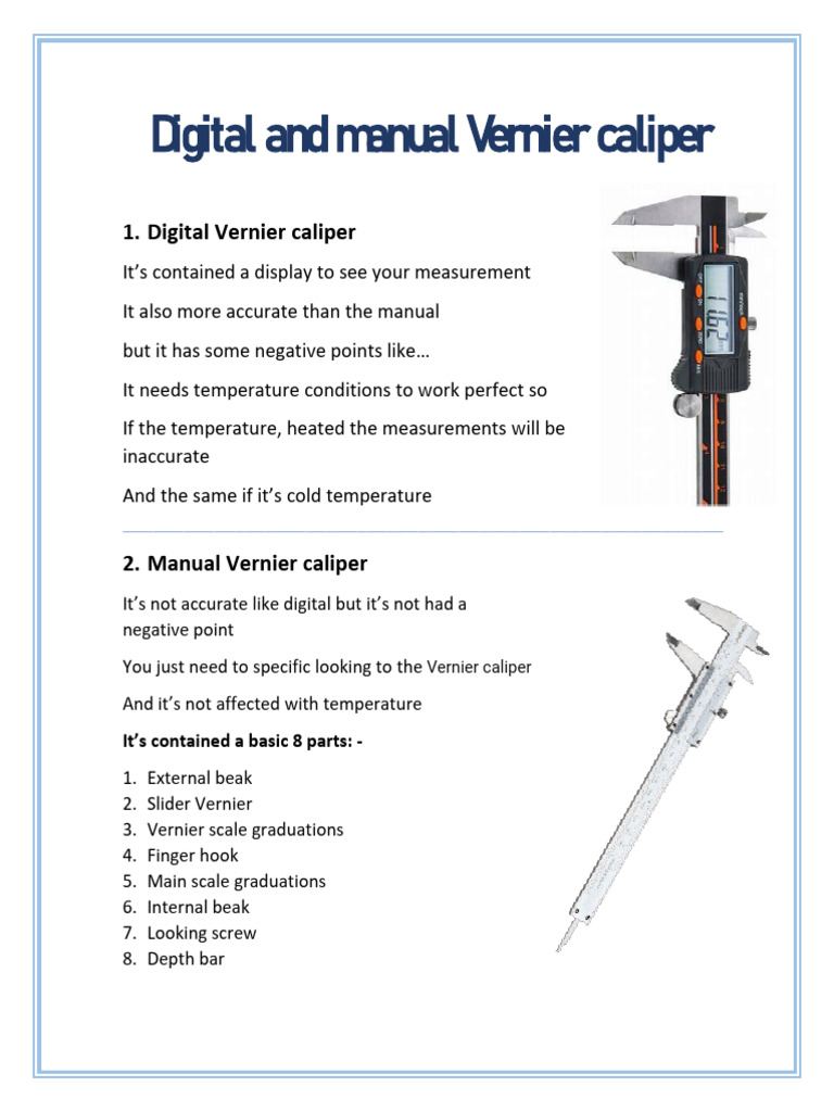 Digital vs Manual Vernier Calipers Explained | PDF