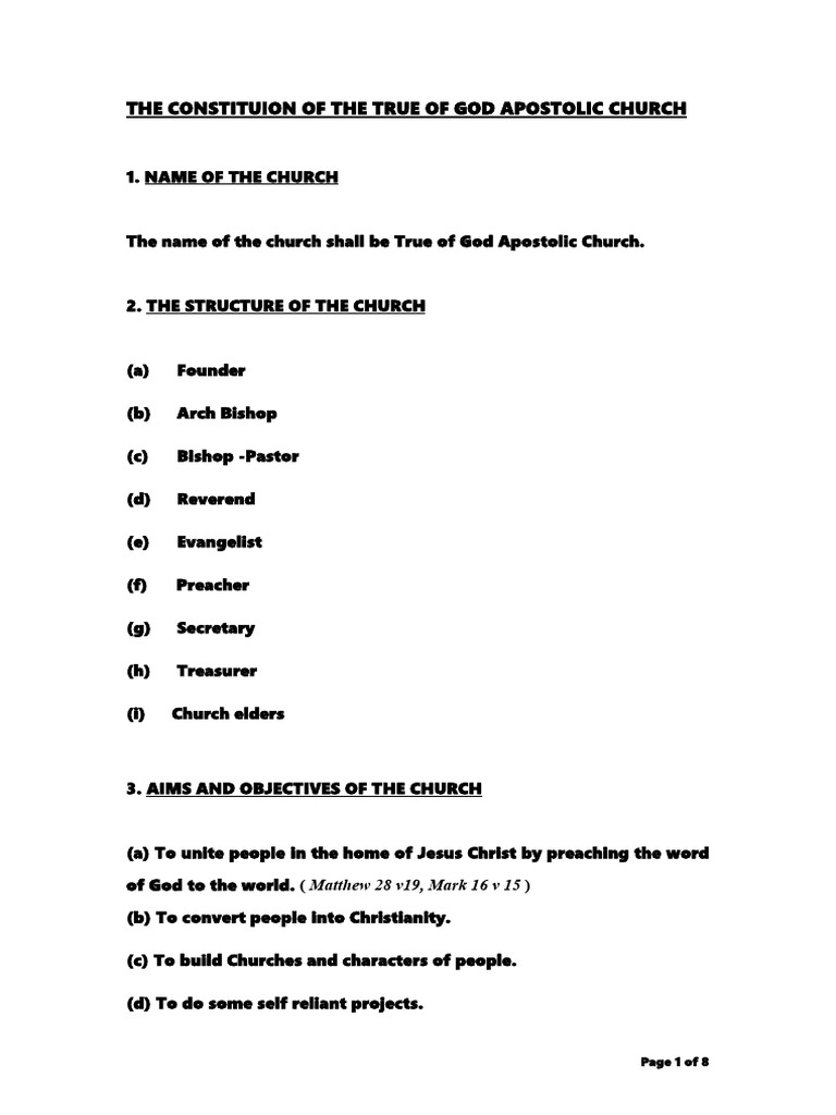 TRUE OF GOD APOSTOLIC CHURCH CONSTITUTION | PDF | Jesus | Baptism