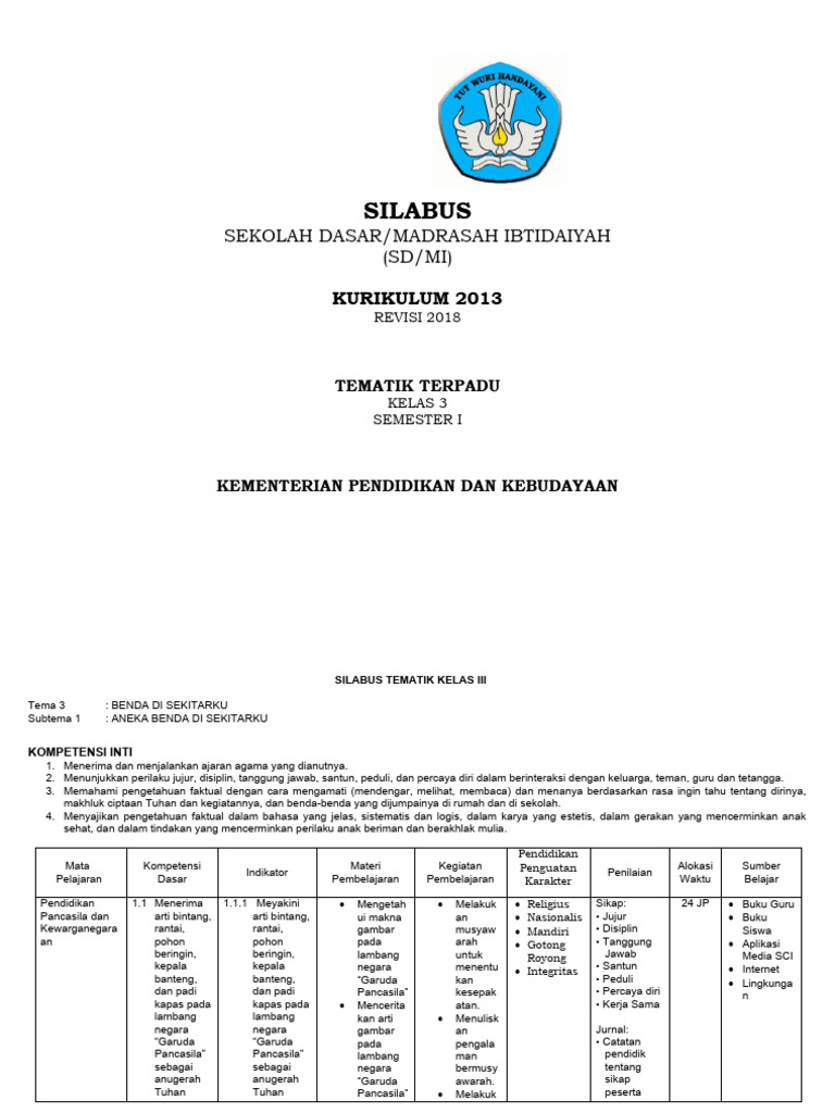 Silabus Tematik Kelas 3: Benda di Sekitarku | PDF