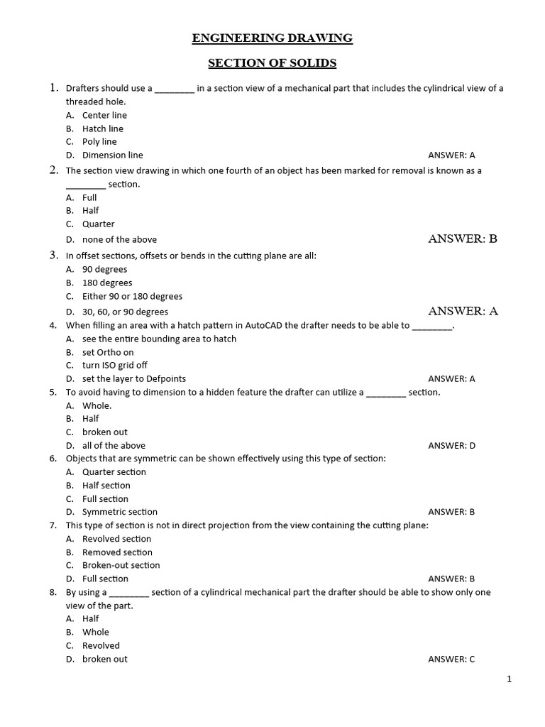 Engineering Drawing Multiple Choice Question | PDF | Auto Cad ...