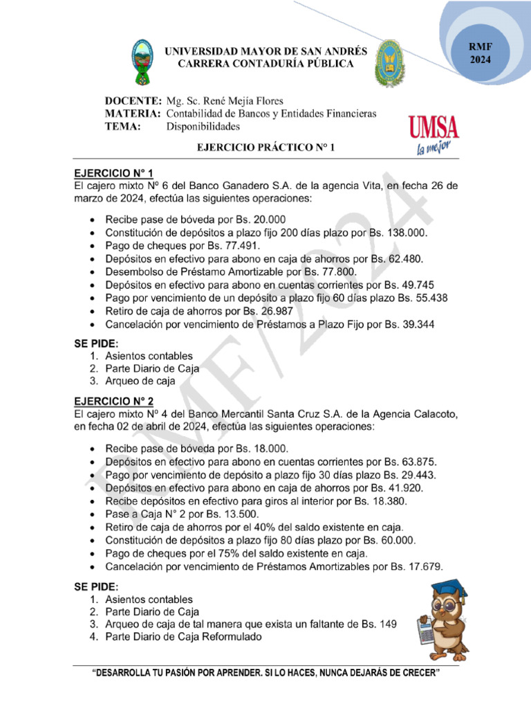 PRACT 1- DISPONIBILIDADES 2024 | PDF