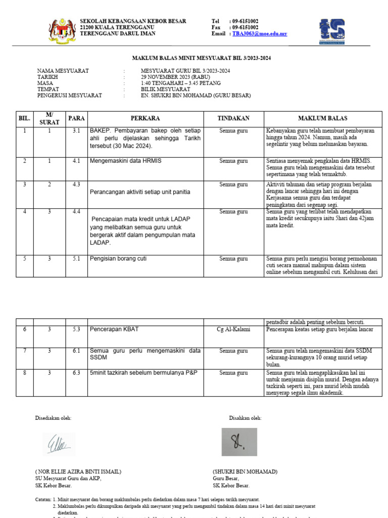 Maklum Balas Mesy. Guru Bil 3 2023 | PDF