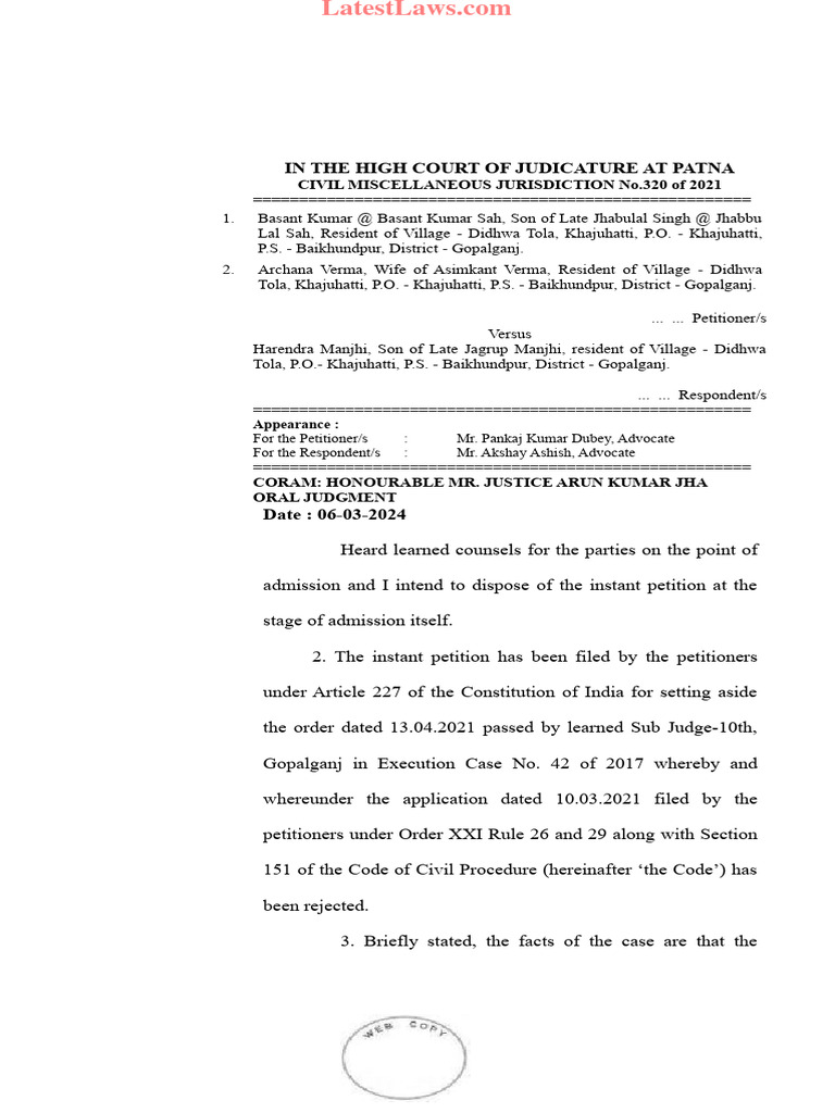 Patna HC Ruling on Execution Case No.320 | PDF | Lawsuit | Ex Parte