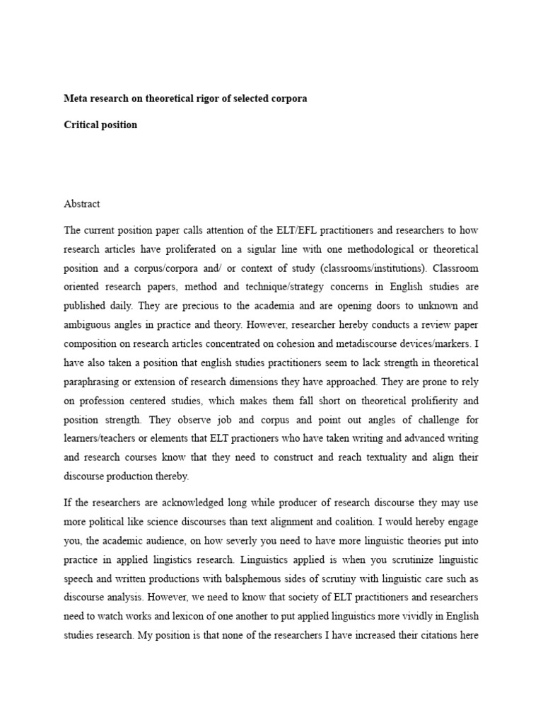 Meta Research On Theoretical Rigor of Selected Corpora Critical ...