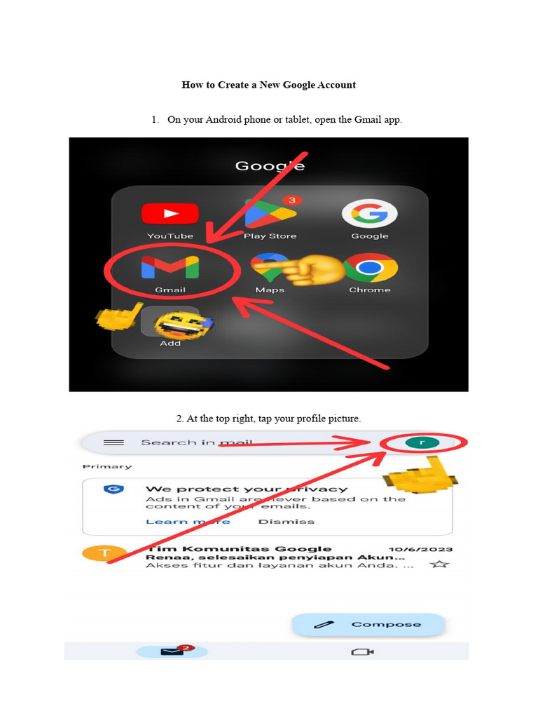 How To Create A New Google Account | Download Free PDF | Gmail | Smartphone