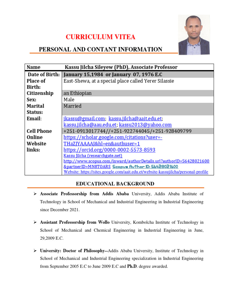 Kassu Jilcha: CV and Academic Profile | PDF | Ethiopia | Occupational ...