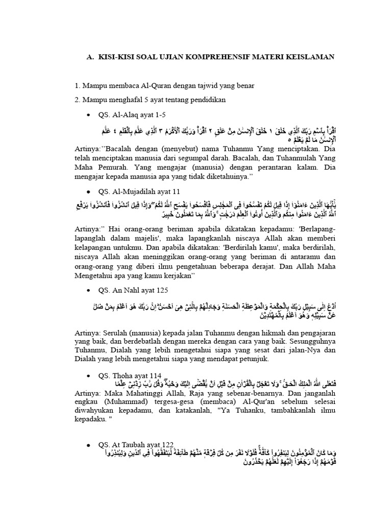 Kisi-Kisi Ujian Kompre | PDF | Kajian Bahasa Asing | Agama & Spiritualitas