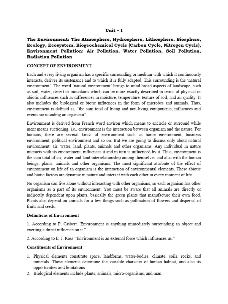 EVS, Unit-I | PDF | Carbon Cycle | Ecosystem