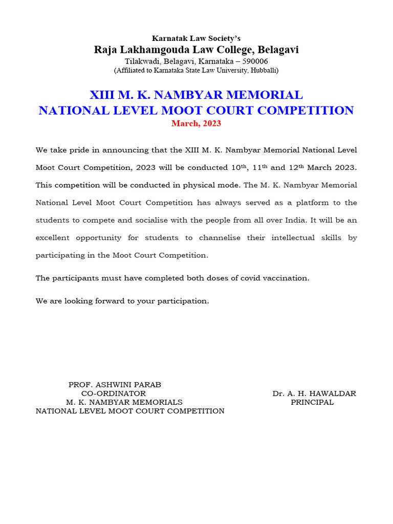 XIII M.K. Nambyar Moot Court 2023 | PDF