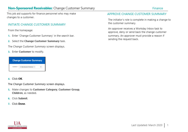 UA System QRG FIN17 Change Customer Summary | PDF