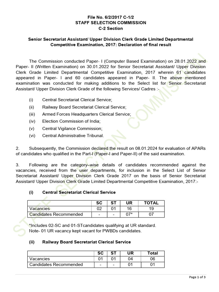 FINAL RESULT Write Up SSA UDC GRADE LDCE 2017 | PDF