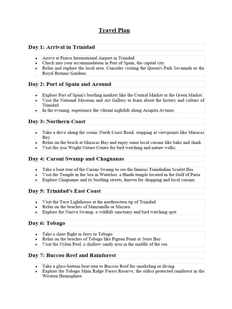 Travel Plan | PDF | Tobago