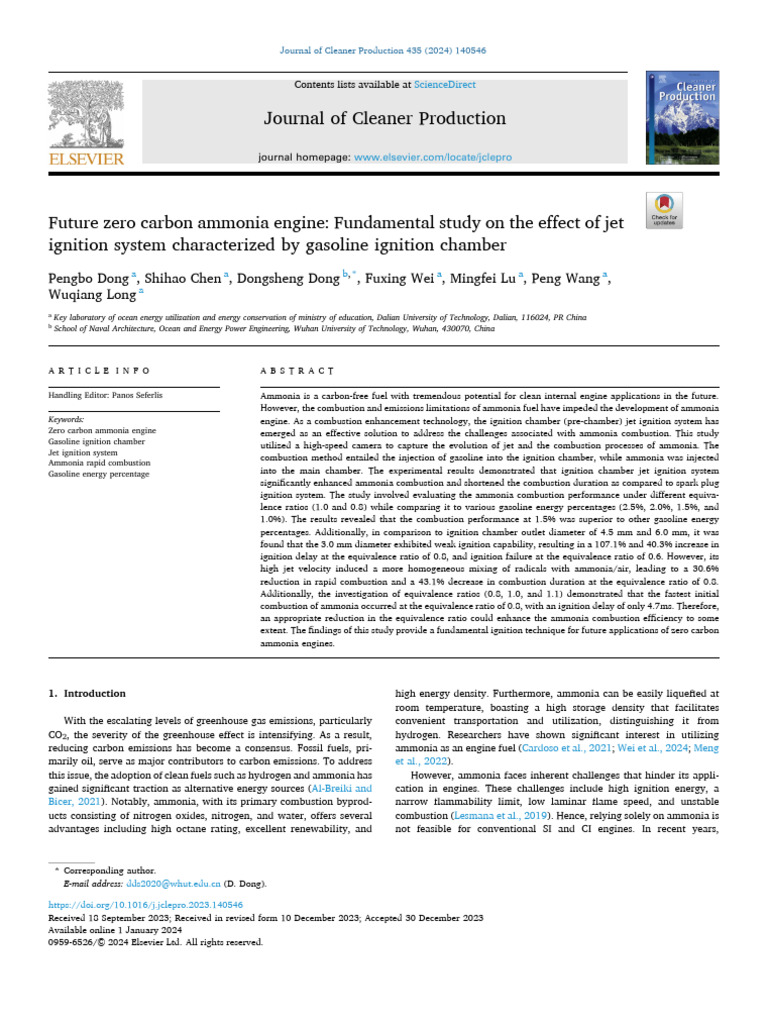 1 s2.0 S0959652623047042 Main | PDF | Combustion | Engines
