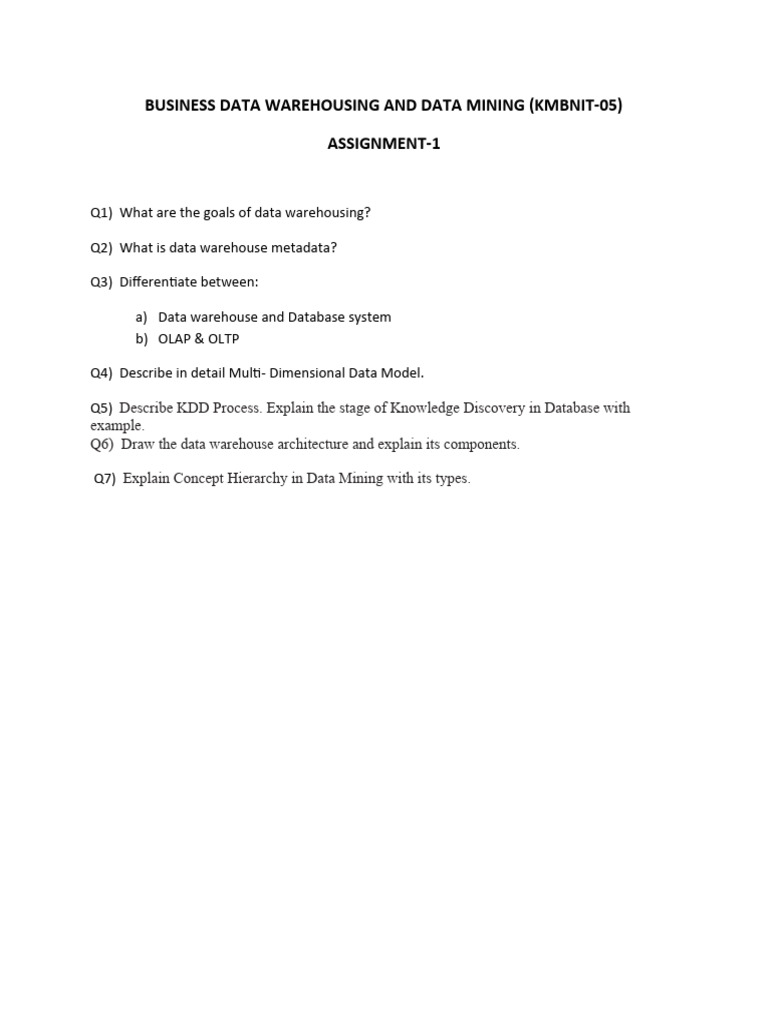 Data Warehousing & Mining Assignment | PDF