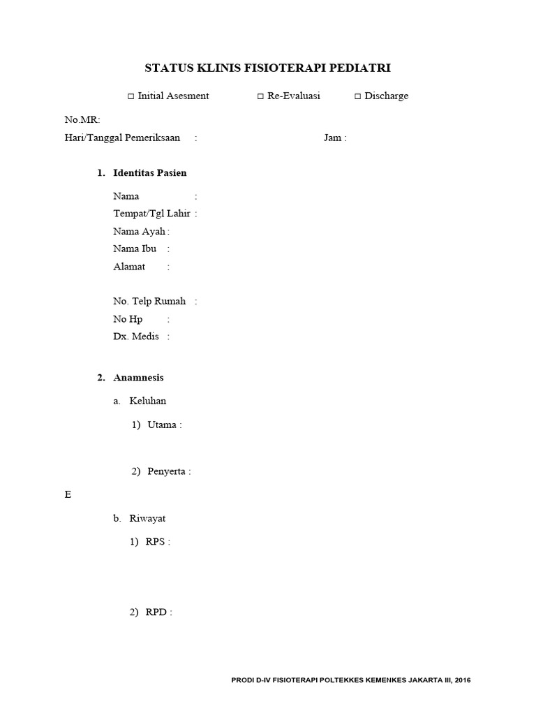 Status Klinis Fisioterapi Anak | PDF