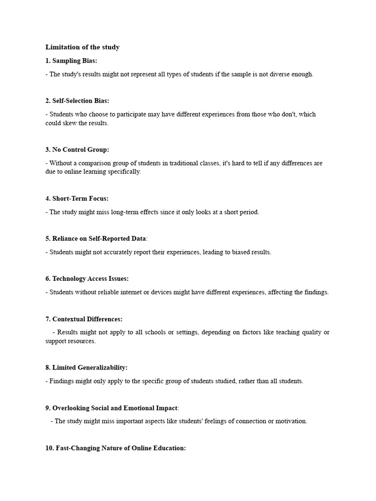Limitation of The Study | PDF