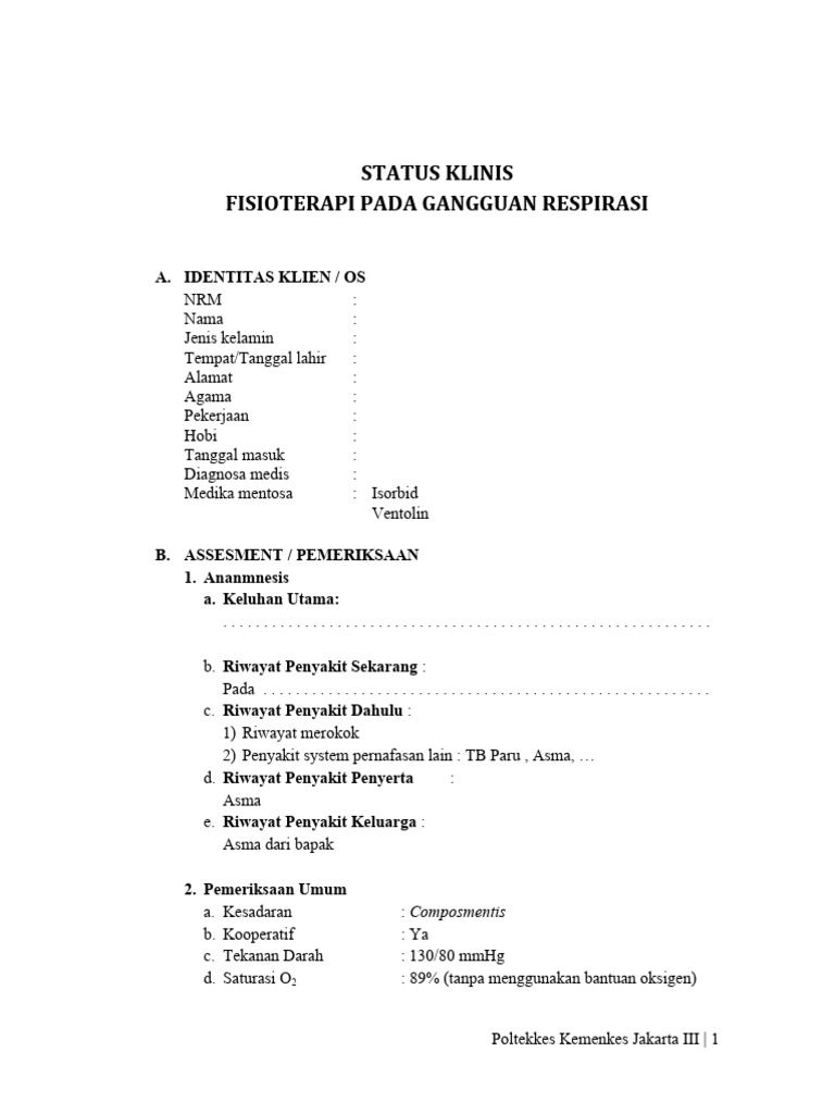 STATUS KLINIS FT RESPIRASI Ini | PDF