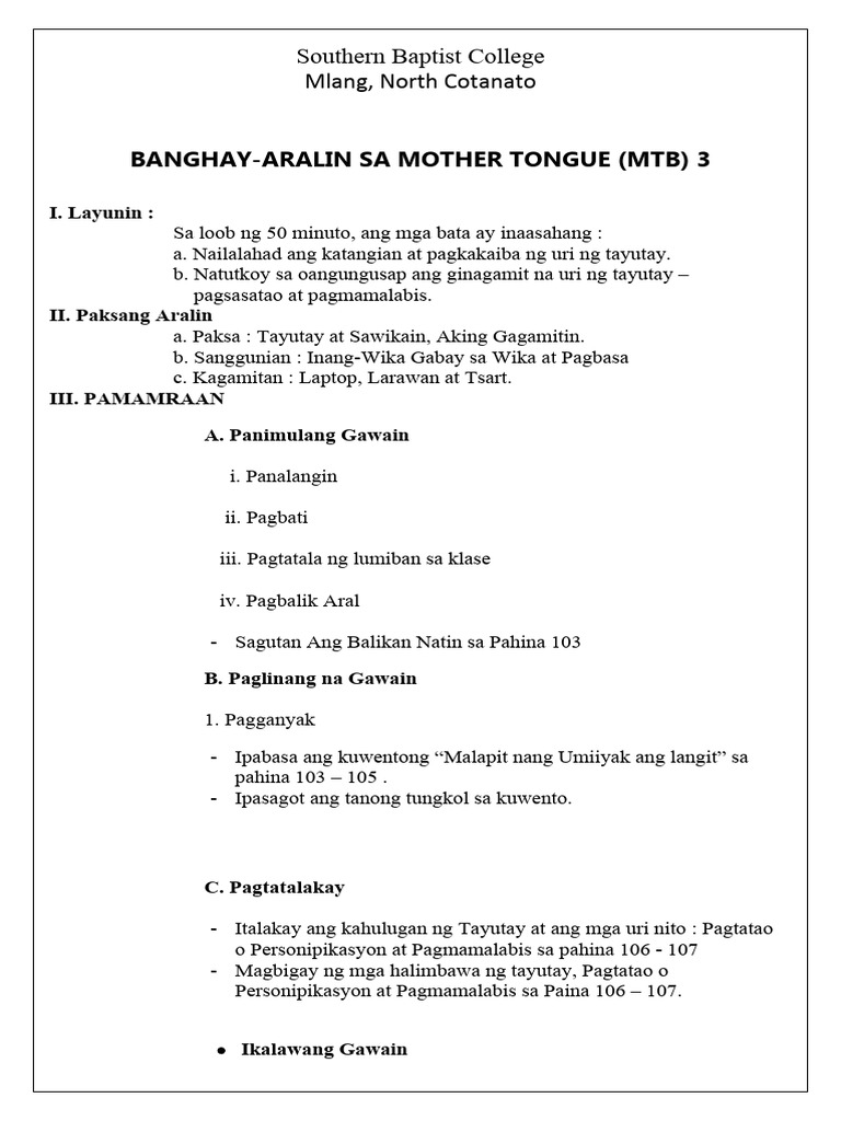 Lesson Plan in MTB Day 1 | PDF