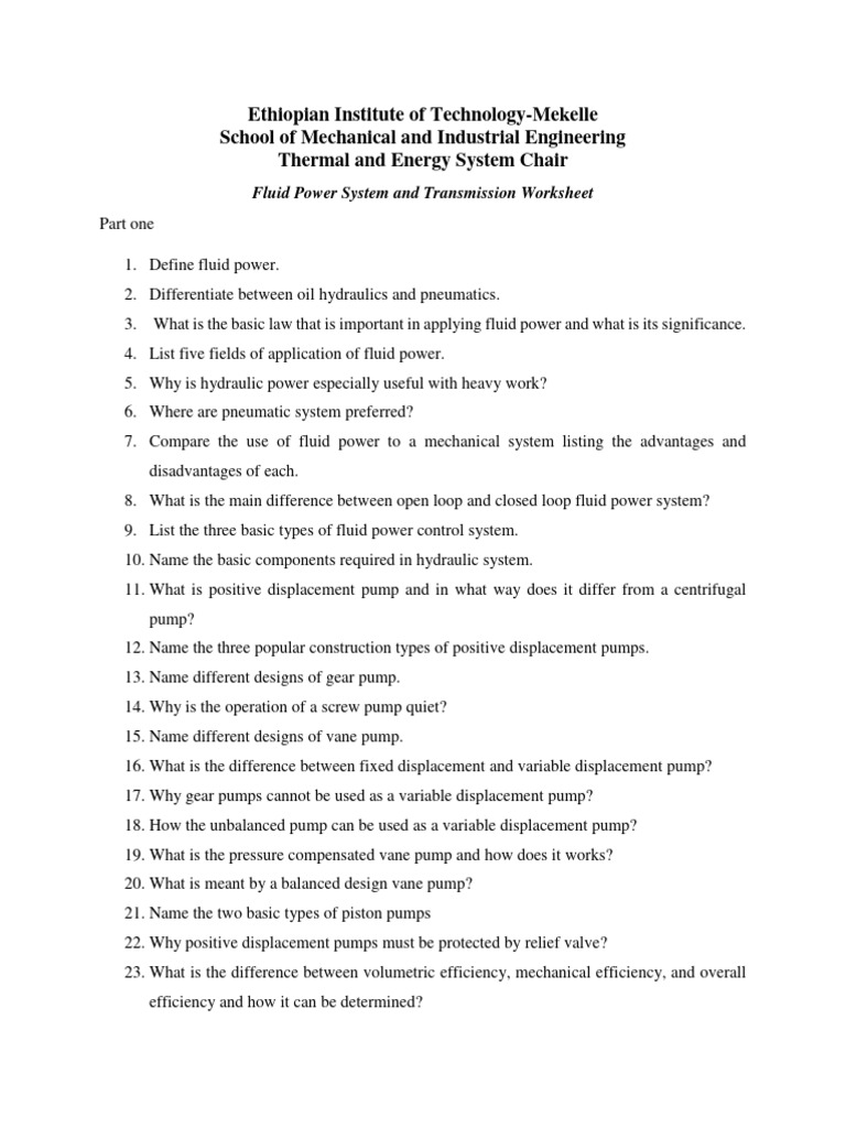 Worksheet 1 | PDF | Pump | Engines