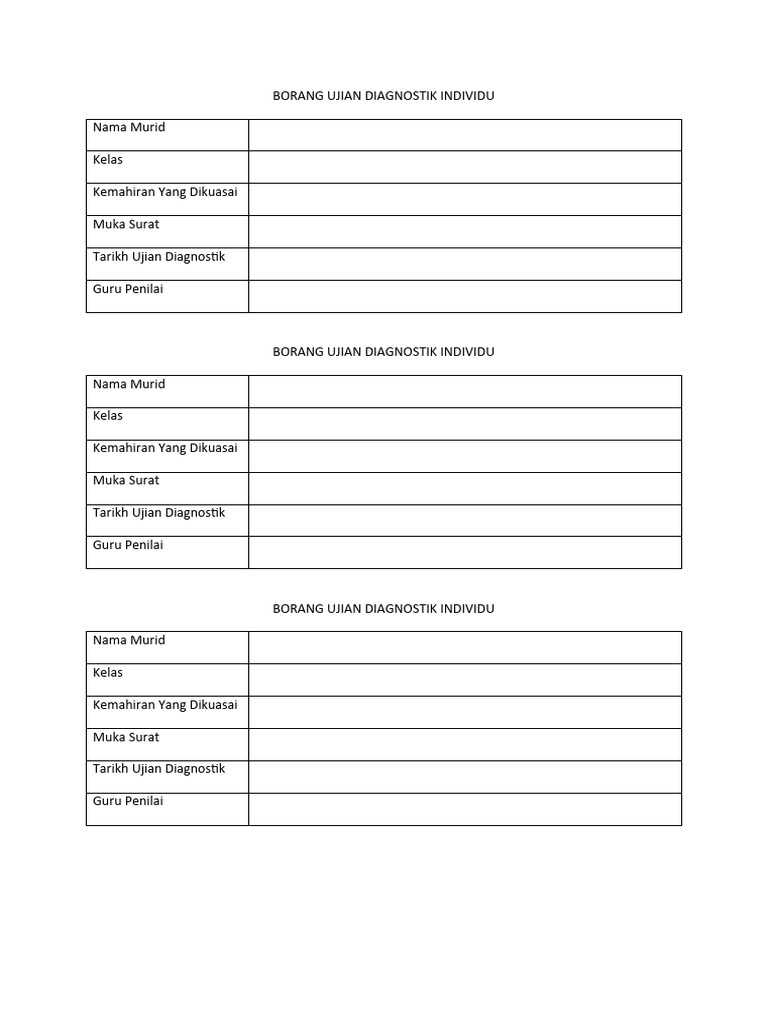 Borang Ujian Diagnostik Individu Pdf