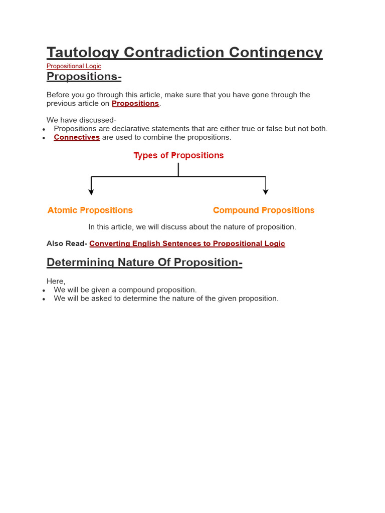 5 Tautology Contradiction Contingency | PDF | Metalogic | Logic