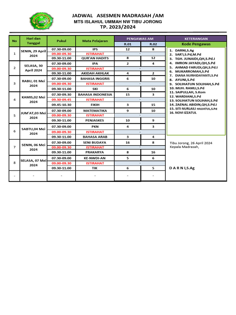 Jadwal Um Mts 2023-2024 | PDF