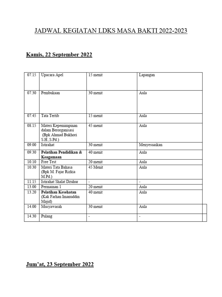 Jadwal LDKS 2022-2023 | PDF