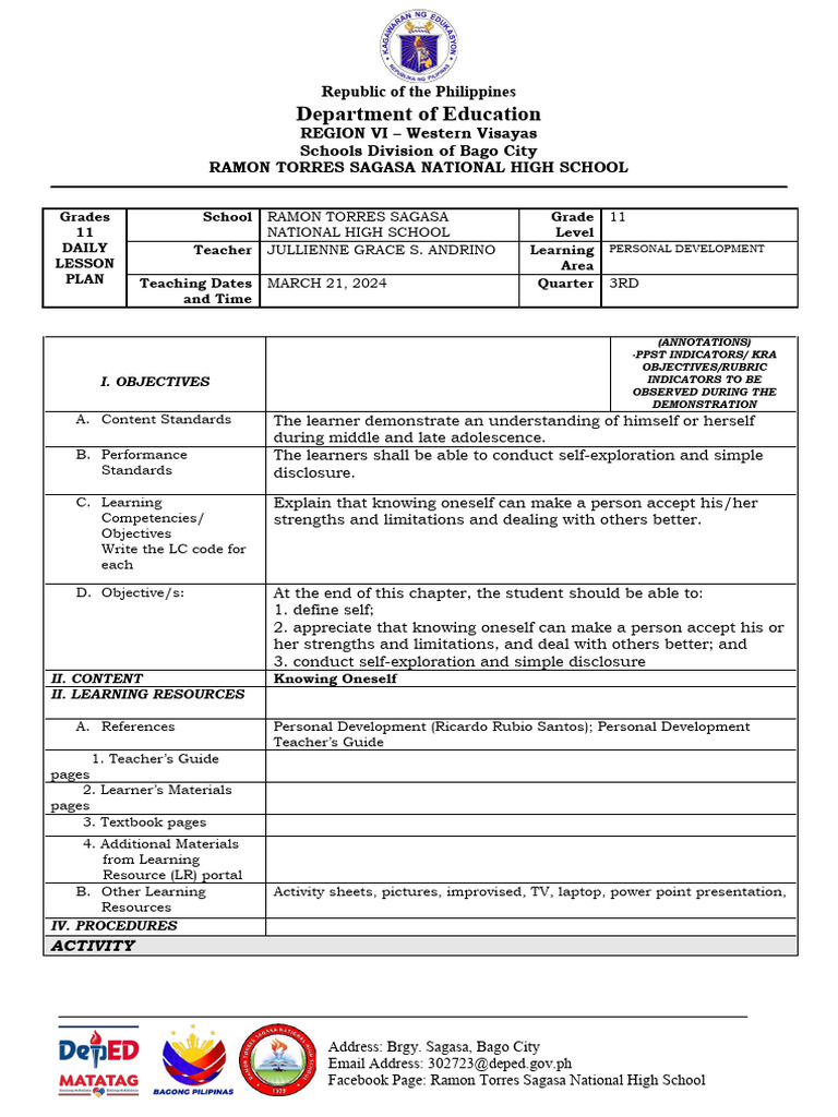 COT PLAN 3RD - Andrino | PDF | Teachers | Learning