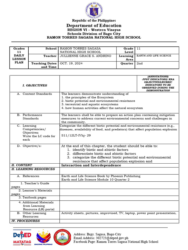 COT PLAN 2nd - Andrino | PDF | Ecosystem | Learning