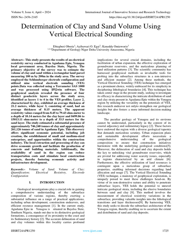 Determination of Clay and Sand Volume Using Vertical Electrical ...