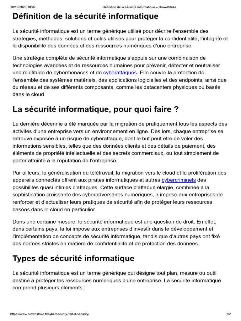 Définition de la sécurité informatique | PDF | Sécurité | Sécurité des ...
